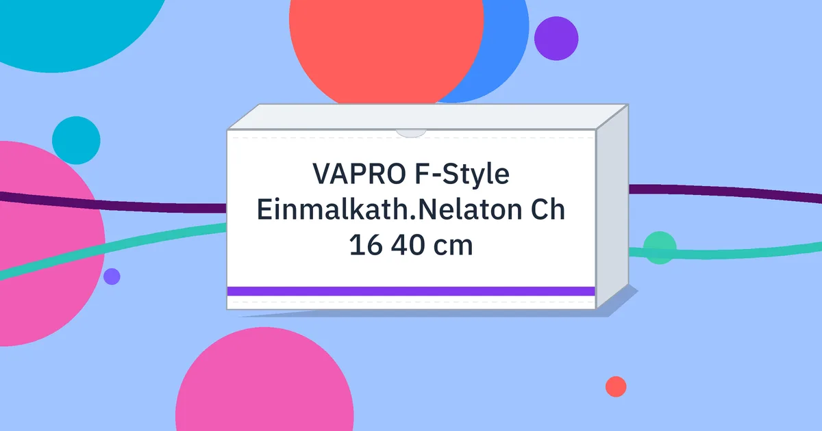 Symbolbild: Packung mit der Aufschrift VAPRO F-Style Einmalkath.Nelaton Ch 16 40 cm (PZN 19212058) – Verfügbarkeit und Bezug in Apotheken in Frankfurt am Main
