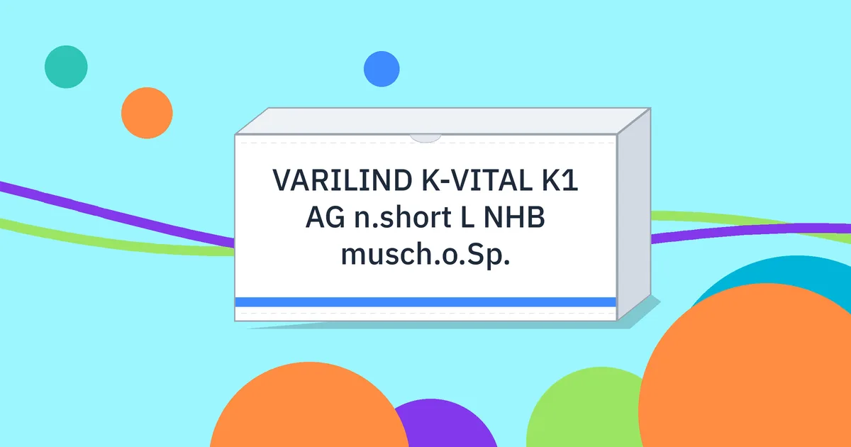 Symbolbild: Packung mit der Aufschrift VARILIND K-VITAL K1 AG n.short L NHB musch.o.Sp. (PZN 20564029) – Verfügbarkeit und Bezug in Apotheken in Frankfurt am Main
