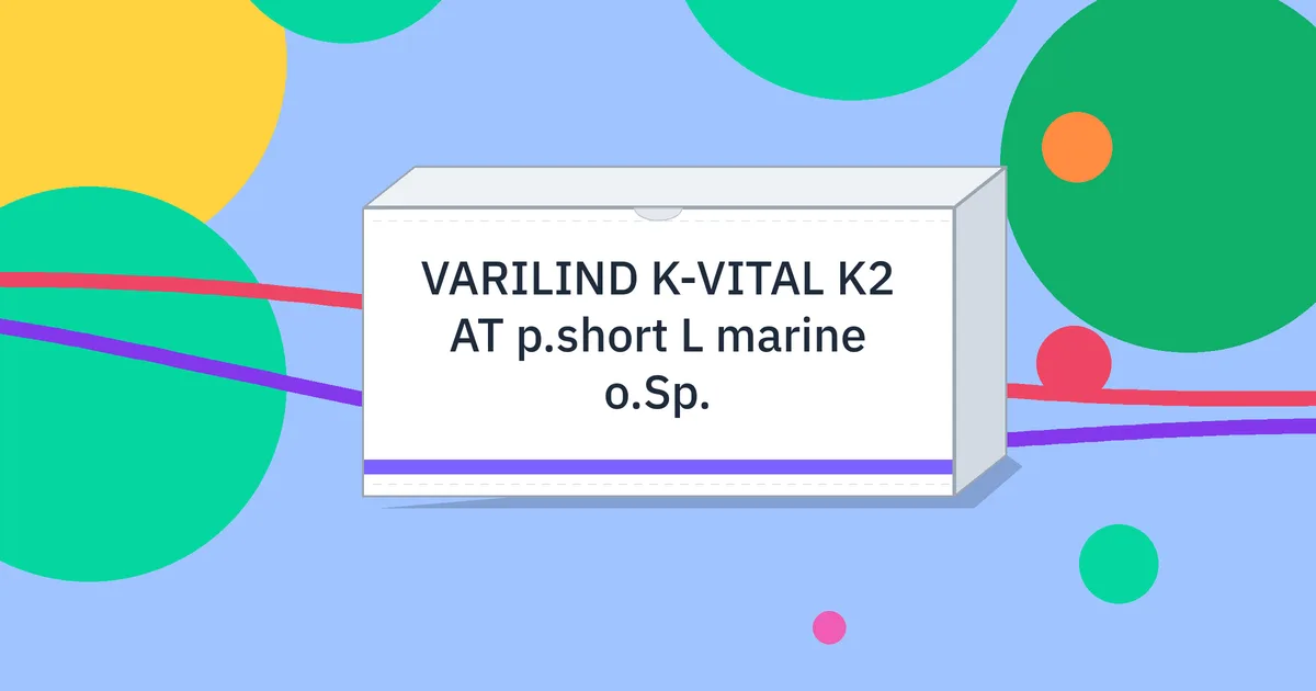 Symbolbild: Packung mit der Aufschrift VARILIND K-VITAL K2 AT p.short L marine o.Sp. (PZN 20561806) – Verfügbarkeit und Bezug in Apotheken in Frankfurt am Main