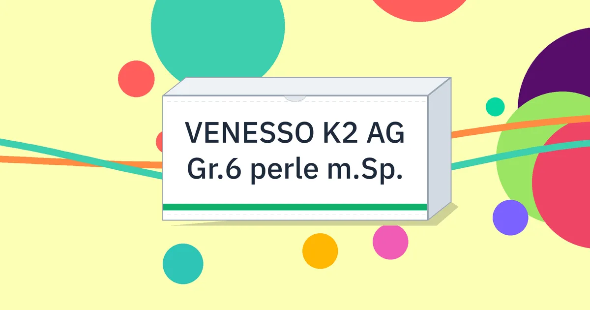 Symbolbild: Packung mit der Aufschrift VENESSO K2 AG Gr.6 perle m.Sp. (PZN 03275513) – Verfügbarkeit und Bezug in Apotheken in Frankfurt am Main