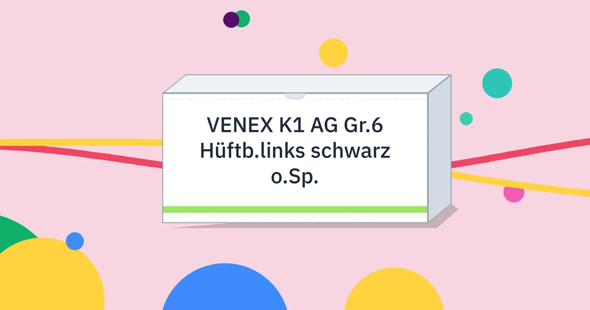 Symbolbild: Packung mit der Aufschrift VENEX K1 AG Gr.6 Hüftb.links schwarz o.Sp. (PZN 03206481) – Verfügbarkeit und Bezug in Apotheken in Frankfurt am Main