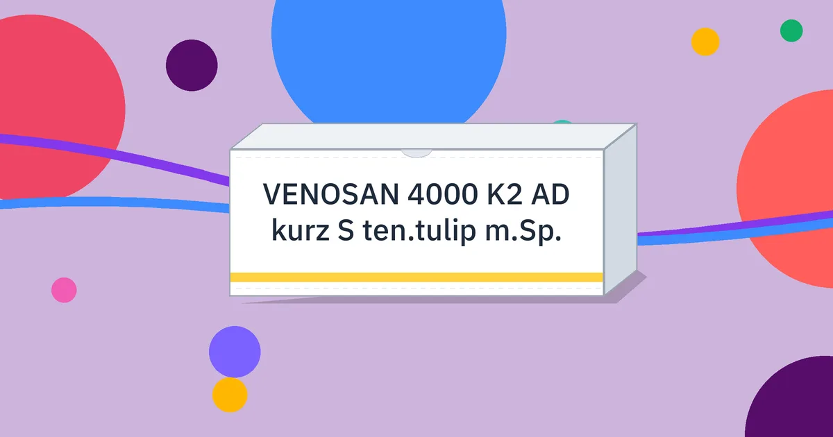 Symbolbild: Packung mit der Aufschrift VENOSAN 4000 K2 AD kurz S ten.tulip m.Sp. (PZN 19154125) – Verfügbarkeit und Bezug in Apotheken in Frankfurt am Main