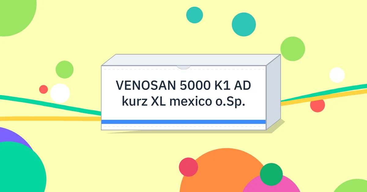 Symbolbild: Packung mit der Aufschrift VENOSAN 5000 K1 AD kurz XL mexico o.Sp. (PZN 14429209) – Verfügbarkeit und Bezug in Apotheken in Frankfurt am Main