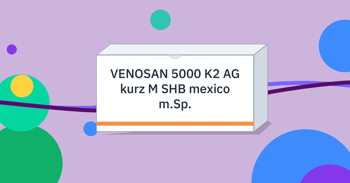 Symbolbild: Packung mit der Aufschrift VENOSAN 5000 K2 AG kurz M SHB mexico m.Sp. (PZN 14430595) – Verfügbarkeit und Bezug in Apotheken in Frankfurt am Main