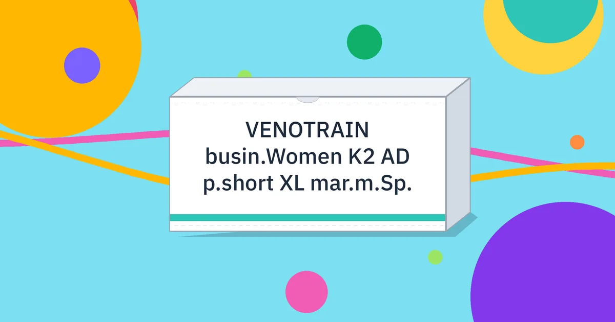 Symbolbild: Packung mit der Aufschrift VENOTRAIN busin.Women K2 AD p.short XL mar.m.Sp. (PZN 10196004) – Verfügbarkeit und Bezug in Apotheken in Frankfurt am Main