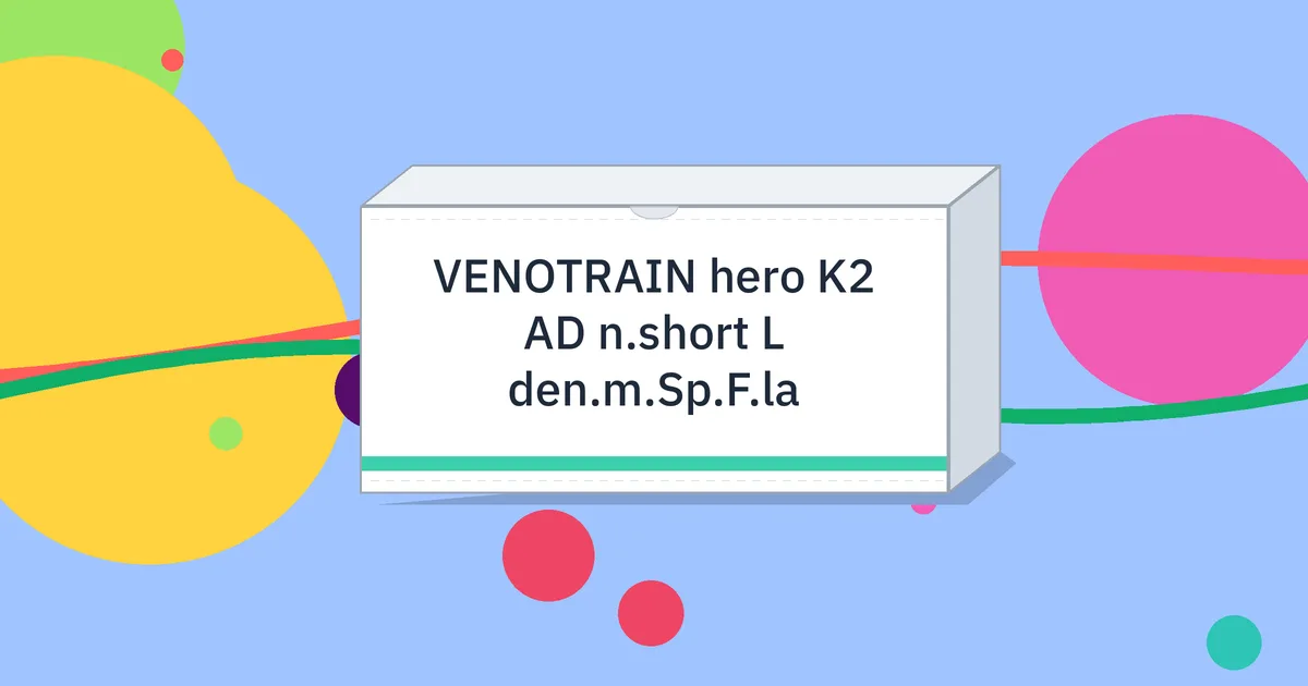 Symbolbild: Packung mit der Aufschrift VENOTRAIN hero K2 AD n.short L den.m.Sp.F.la (PZN 19191020) – Verfügbarkeit und Bezug in Apotheken in Frankfurt am Main