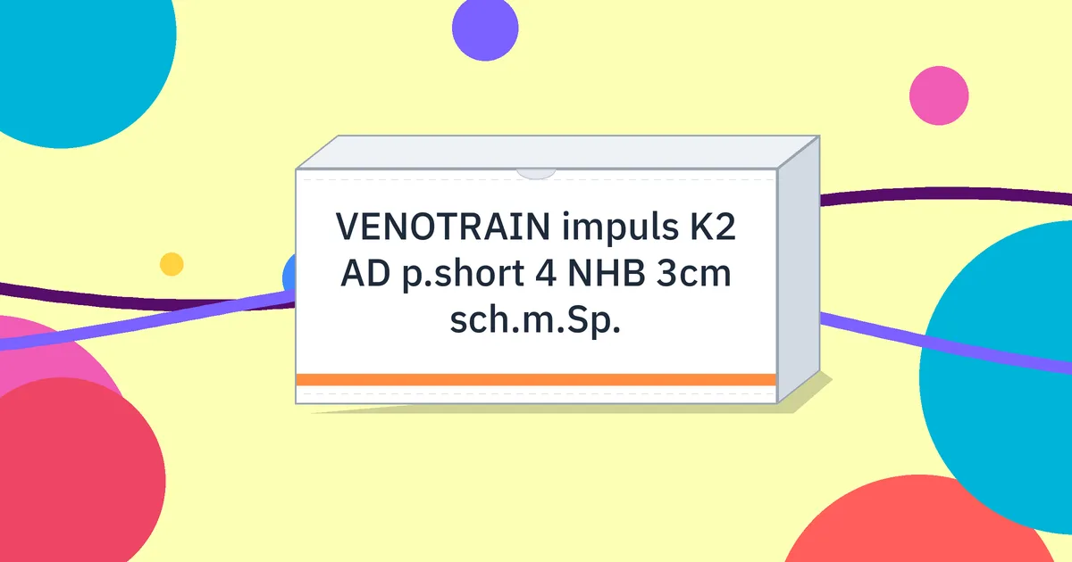 Symbolbild: Packung mit der Aufschrift VENOTRAIN impuls K2 AD p.short 4 NHB 3cm sch.m.Sp. (PZN 00651602) – Verfügbarkeit und Bezug in Apotheken in Frankfurt am Main