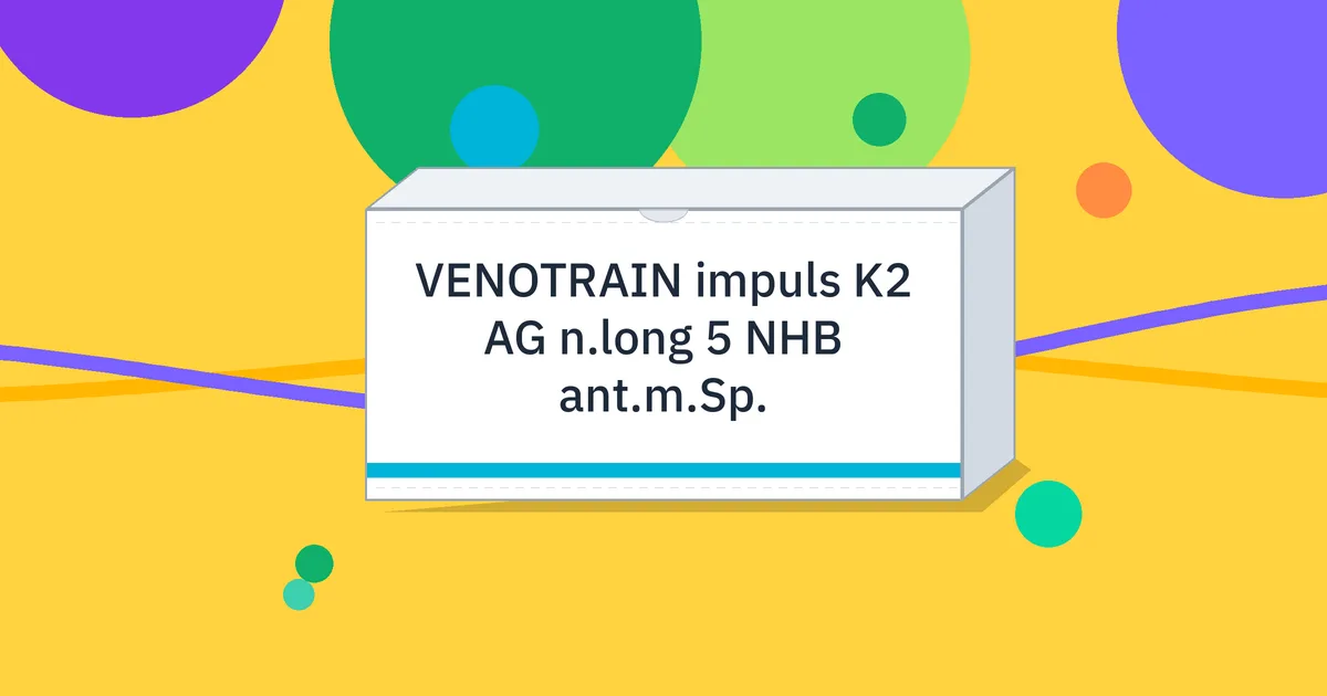 Symbolbild: Packung mit der Aufschrift VENOTRAIN impuls K2 AG n.long 5 NHB ant.m.Sp. (PZN 15214735) – Verfügbarkeit und Bezug in Apotheken in Frankfurt am Main