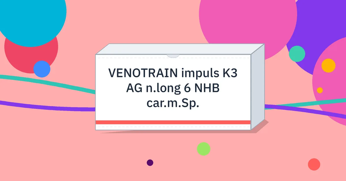 Symbolbild: Packung mit der Aufschrift VENOTRAIN impuls K3 AG n.long 6 NHB car.m.Sp. (PZN 00521288) – Verfügbarkeit und Bezug in Apotheken in Frankfurt am Main