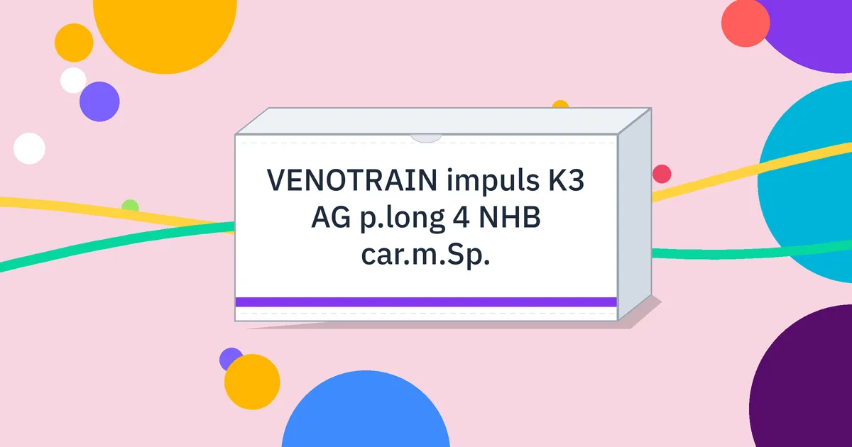 Symbolbild: Packung mit der Aufschrift VENOTRAIN impuls K3 AG p.long 4 NHB car.m.Sp. (PZN 00521816) – Verfügbarkeit und Bezug in Apotheken in Frankfurt am Main