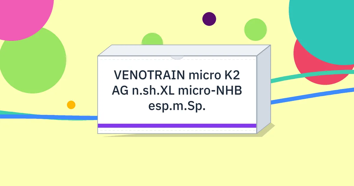 Symbolbild: Packung mit der Aufschrift VENOTRAIN micro K2 AG n.sh.XL micro-NHB esp.m.Sp. (PZN 16066857) – Verfügbarkeit und Bezug in Apotheken in Frankfurt am Main