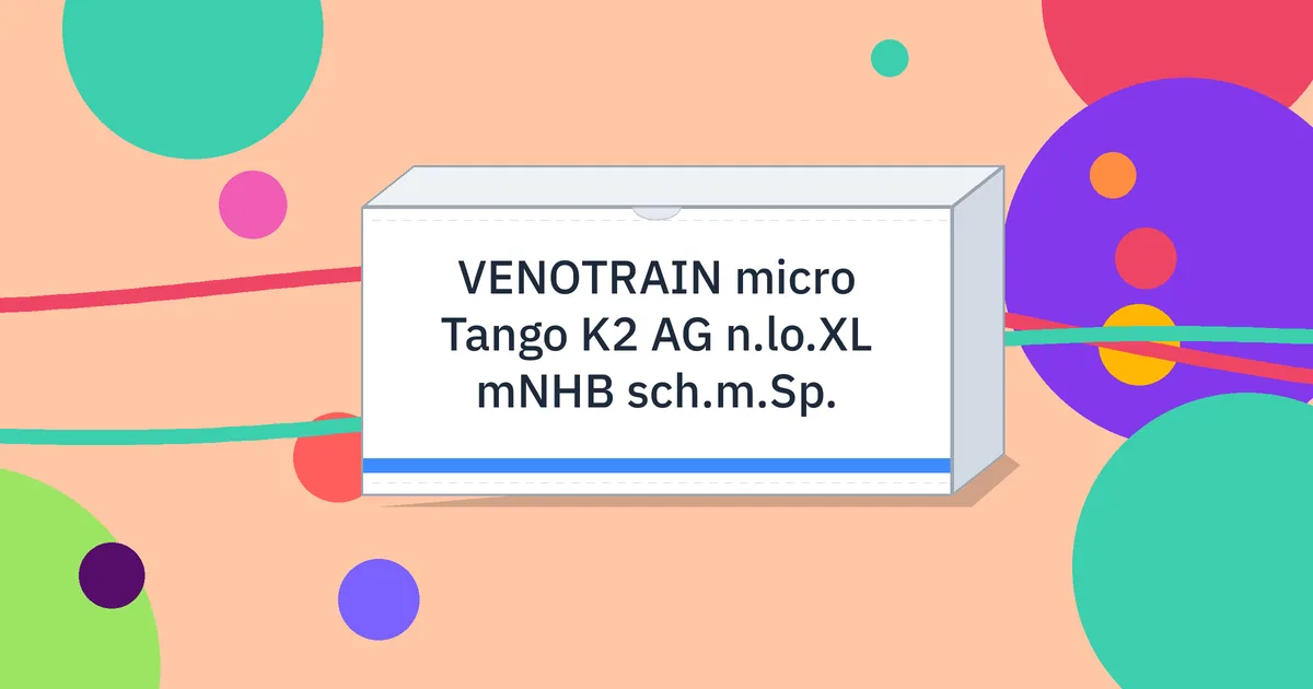 Symbolbild: Packung mit der Aufschrift VENOTRAIN micro Tango K2 AG n.lo.XL mNHB sch.m.Sp. (PZN 17762412) – Verfügbarkeit und Bezug in Apotheken in Frankfurt am Main