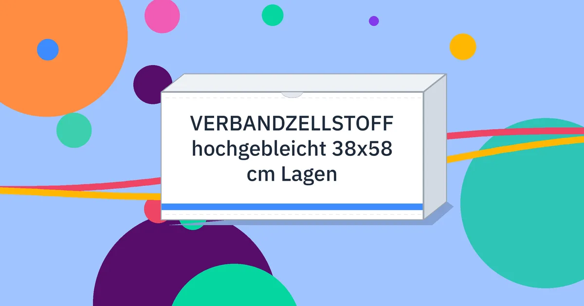 Symbolbild: Packung mit der Aufschrift VERBANDZELLSTOFF hochgebleicht 38x58 cm Lagen (PZN 01913903) – Verfügbarkeit und Bezug in Apotheken in Frankfurt am Main