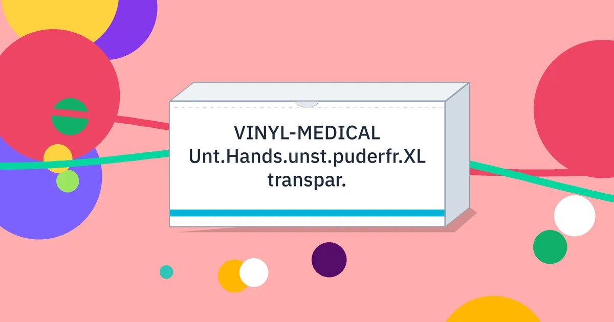 Symbolbild: Packung mit der Aufschrift VINYL-MEDICAL Unt.Hands.unst.puderfr.XL transpar. (PZN 18408204) – Verfügbarkeit und Bezug in Apotheken in Frankfurt am Main