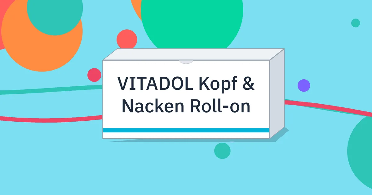 Symbolbild: Packung mit der Aufschrift VITADOL Kopf & Nacken Roll-on (PZN 19372201) – Verfügbarkeit und Bezug in Apotheken in Frankfurt am Main