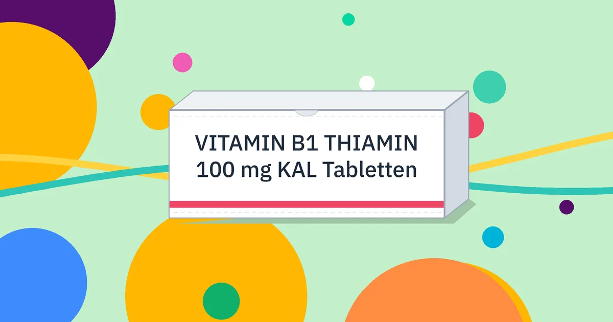 Symbolbild: Packung mit der Aufschrift VITAMIN B1 THIAMIN 100 mg KAL Tabletten (PZN 13895079) – Verfügbarkeit und Bezug in Apotheken in Frankfurt am Main