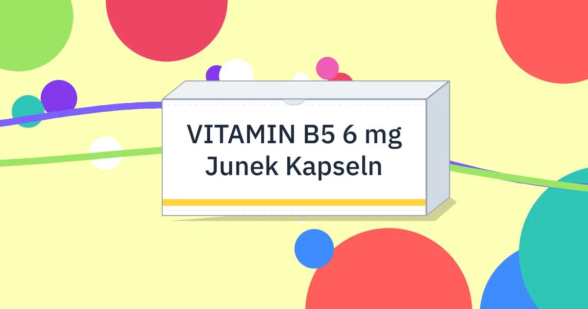 Symbolbild: Packung mit der Aufschrift VITAMIN B5 6 mg Junek Kapseln (PZN 10053753) – Verfügbarkeit und Bezug in Apotheken in Frankfurt am Main