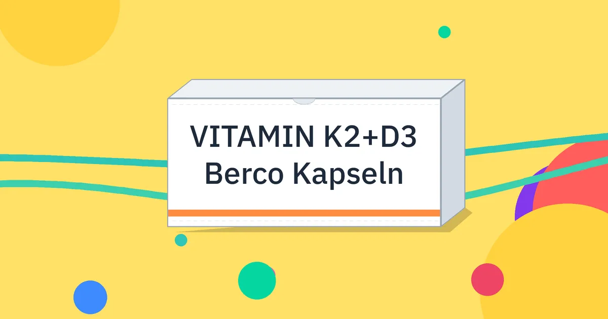 Symbolbild: Packung mit der Aufschrift VITAMIN K2+D3 Berco Kapseln (PZN 09784575) – Verfügbarkeit und Bezug in Apotheken in Frankfurt am Main