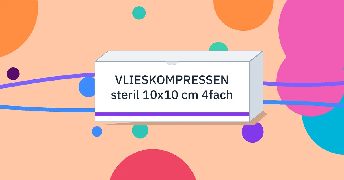 Symbolbild: Packung mit der Aufschrift VLIESKOMPRESSEN steril 10x10 cm 4fach (PZN 18020888) – Verfügbarkeit und Bezug in Apotheken in Frankfurt am Main