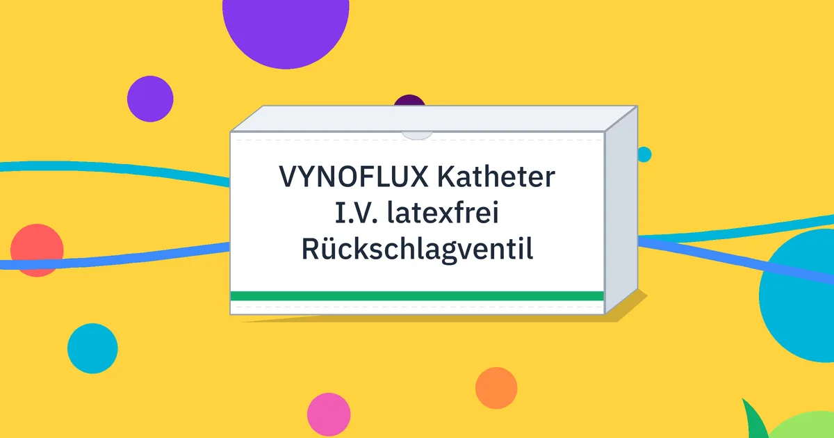 Symbolbild: Packung mit der Aufschrift VYNOFLUX Katheter I.V. latexfrei Rückschlagventil (PZN 19128211) – Verfügbarkeit und Bezug in Apotheken in Frankfurt am Main
