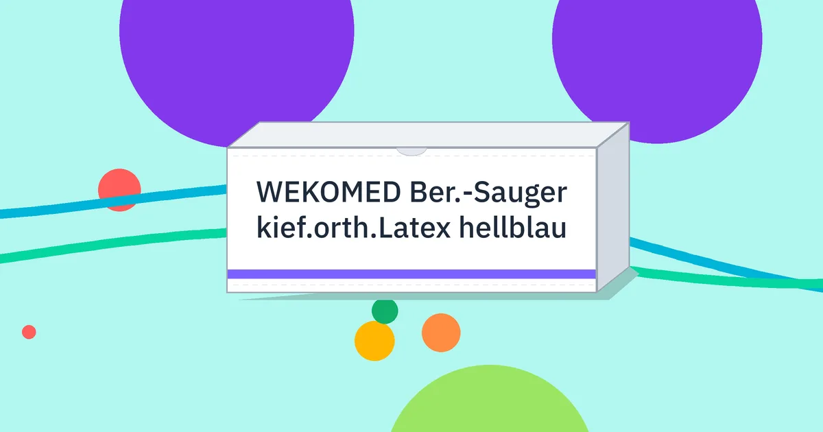 Symbolbild: Packung mit der Aufschrift WEKOMED Ber.-Sauger kief.orth.Latex hellblau (PZN 03322402) – Verfügbarkeit und Bezug in Apotheken in Frankfurt am Main