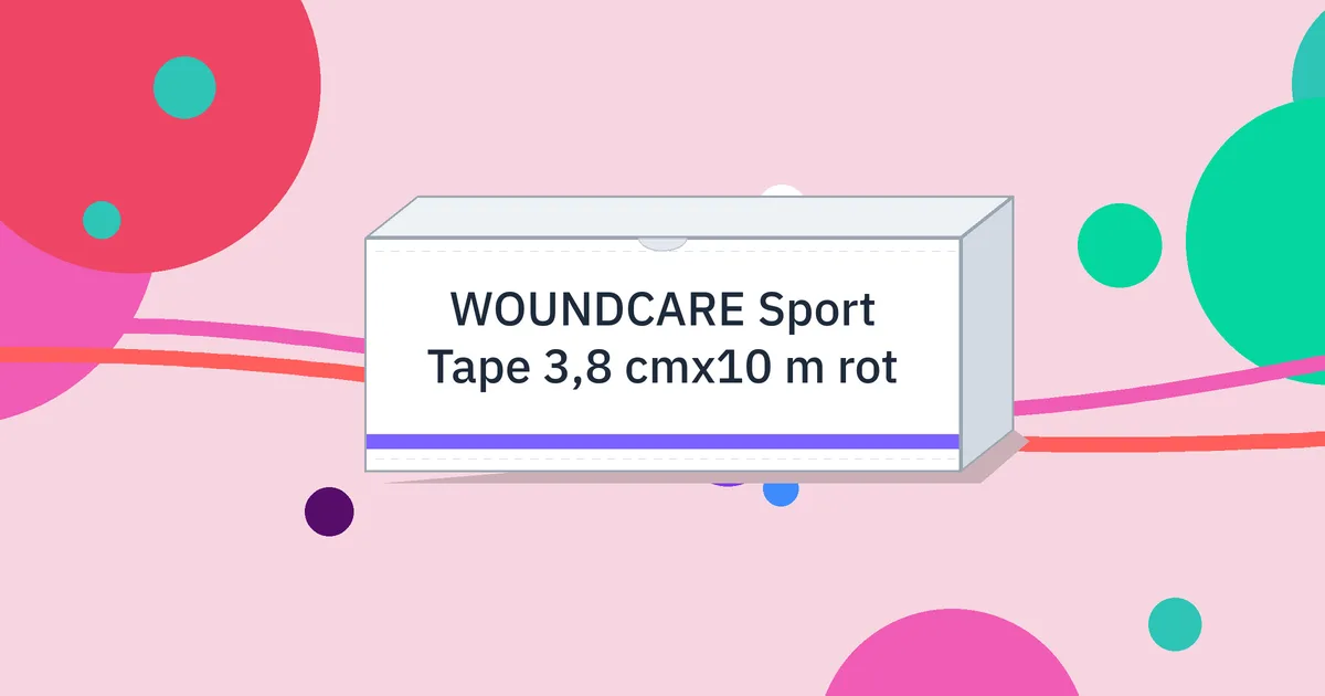 Symbolbild: Packung mit der Aufschrift WOUNDCARE Sport Tape 3,8 cmx10 m rot (PZN 13197062) – Verfügbarkeit und Bezug in Apotheken in Frankfurt am Main