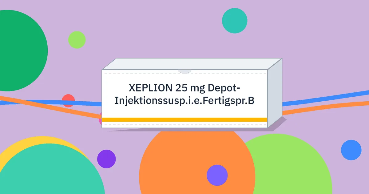 Symbolbild: Packung mit der Aufschrift XEPLION 25 mg Depot-Injektionssusp.i.e.Fertigspr.B (PZN 11658145) – Verfügbarkeit und Bezug in Apotheken in Frankfurt am Main