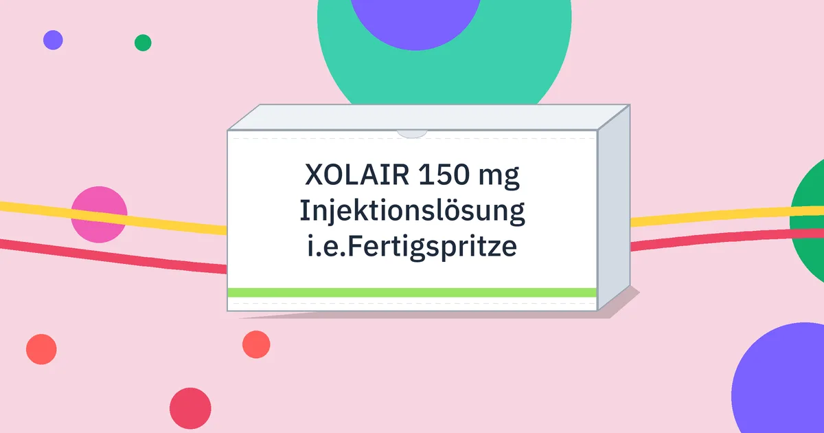 Symbolbild: Packung mit der Aufschrift XOLAIR 150 mg Injektionslösung i.e.Fertigspritze (PZN 18753378) – Verfügbarkeit und Bezug in Apotheken in Frankfurt am Main