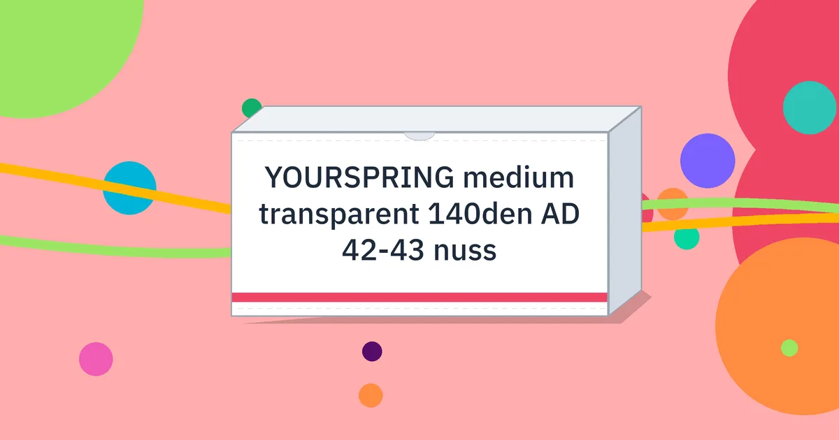 Symbolbild: Packung mit der Aufschrift YOURSPRING medium transparent 140den AD 42-43 nuss (PZN 18056923) – Verfügbarkeit und Bezug in Apotheken in Frankfurt am Main