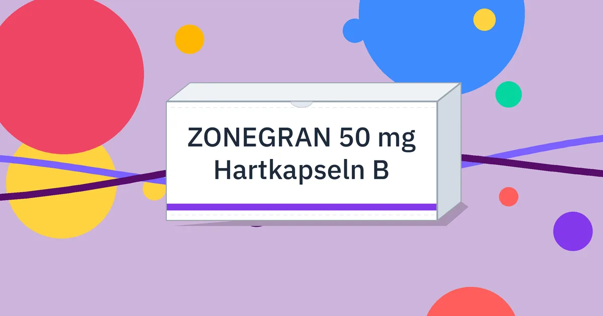 Symbolbild: Packung mit der Aufschrift ZONEGRAN 50 mg Hartkapseln B (PZN 14016393) – Verfügbarkeit und Bezug in Apotheken in Frankfurt am Main
