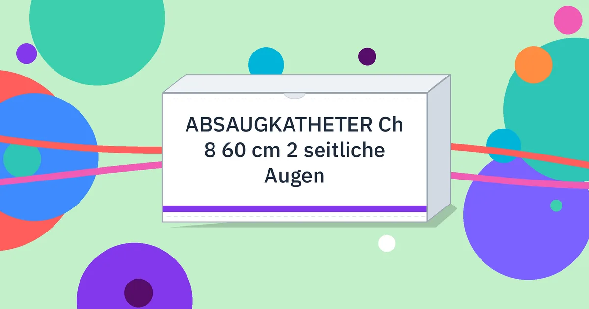 Symbolbild: Packung mit der Aufschrift ABSAUGKATHETER Ch 8 60 cm 2 seitliche Augen (PZN 03390332) – Verfügbarkeit und Bezug in Apotheken in Frankfurt am Main