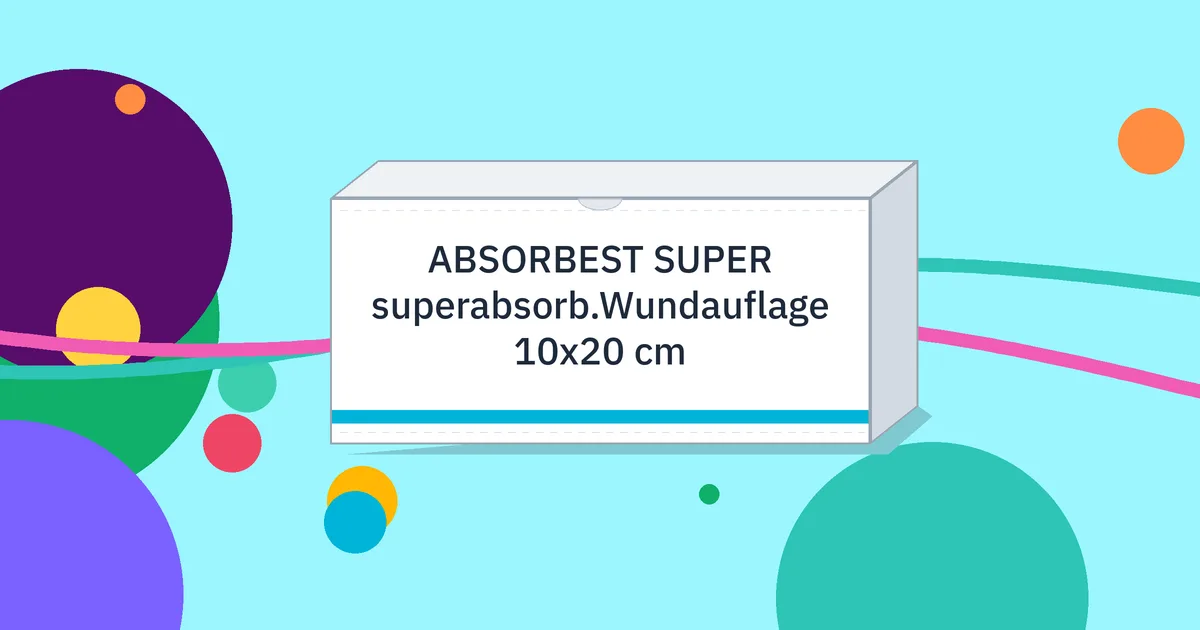 Symbolbild: Packung mit der Aufschrift ABSORBEST SUPER superabsorb.Wundauflage 10x20 cm (PZN 19206201) – Verfügbarkeit und Bezug in Apotheken in Frankfurt am Main
