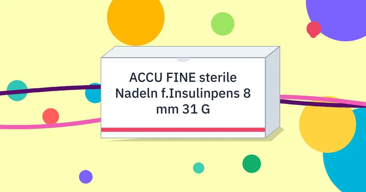 Symbolbild: Packung mit der Aufschrift ACCU FINE sterile Nadeln f.Insulinpens 8 mm 31 G (PZN 14353860) – Verfügbarkeit und Bezug in Apotheken in Frankfurt am Main