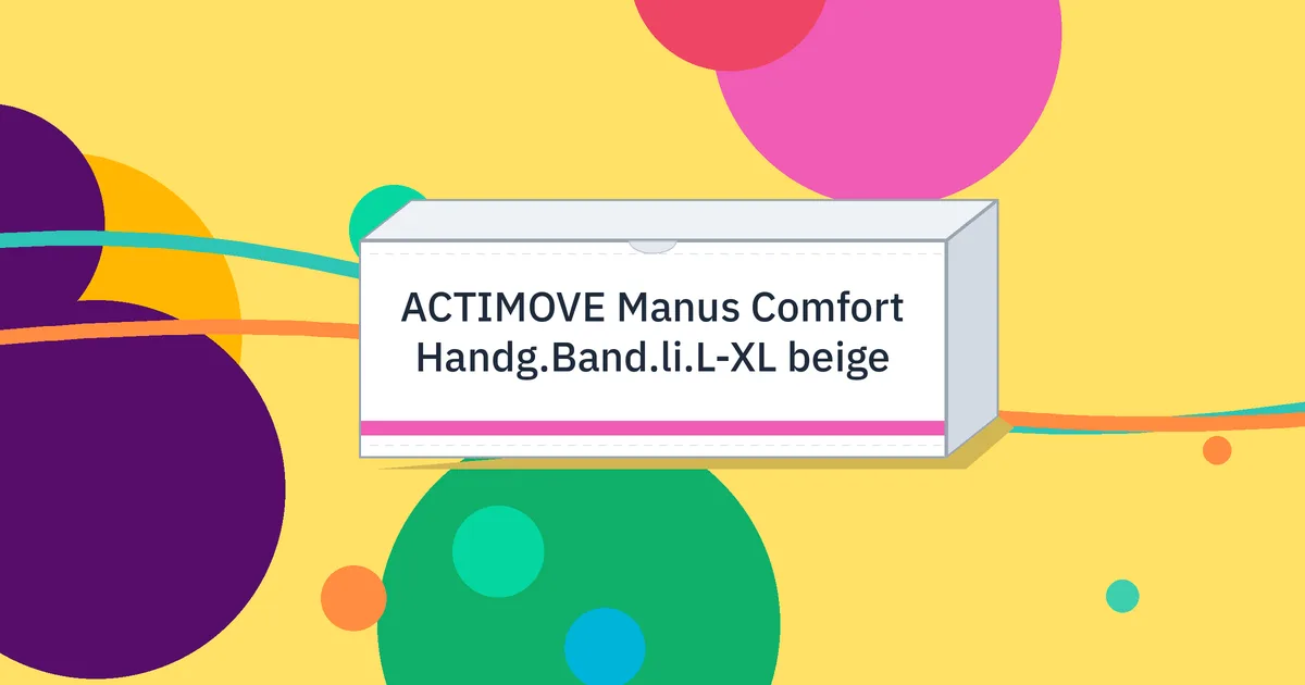 Symbolbild: Packung mit der Aufschrift ACTIMOVE Manus Comfort Handg.Band.li.L-XL beige (PZN 18002057) – Verfügbarkeit und Bezug in Apotheken in Frankfurt am Main
