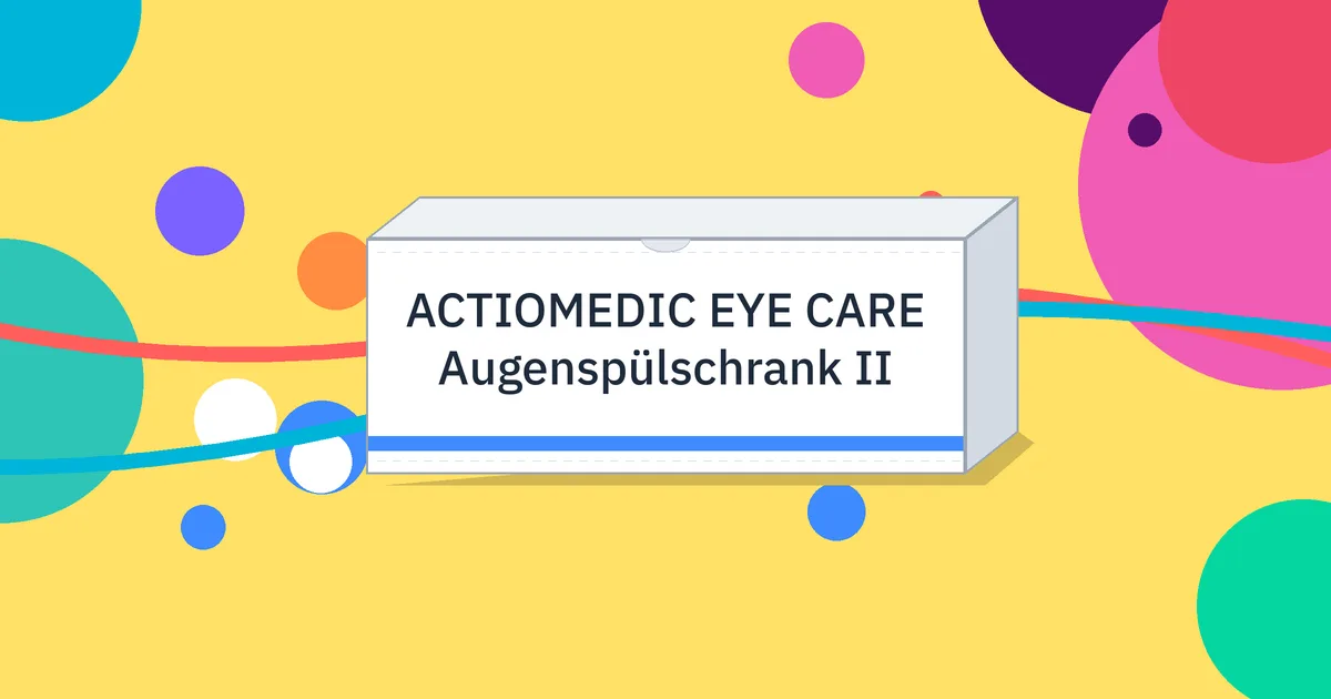 Symbolbild: Packung mit der Aufschrift ACTIOMEDIC EYE CARE Augenspülschrank II (PZN 12547169) – Verfügbarkeit und Bezug in Apotheken in Frankfurt am Main