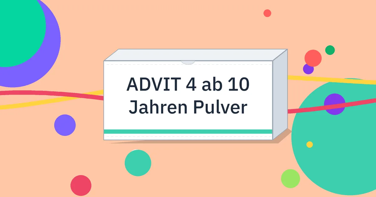 Symbolbild: Packung mit der Aufschrift ADVIT 4 ab 10 Jahren Pulver (PZN 01641244) – Verfügbarkeit und Bezug in Apotheken in Frankfurt am Main