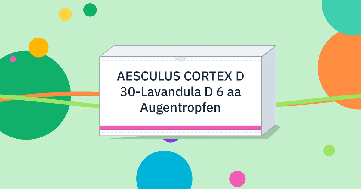 Symbolbild: Packung mit der Aufschrift AESCULUS CORTEX D 30-Lavandula D 6 aa Augentropfen (PZN 01615270) – Verfügbarkeit und Bezug in Apotheken in Frankfurt am Main