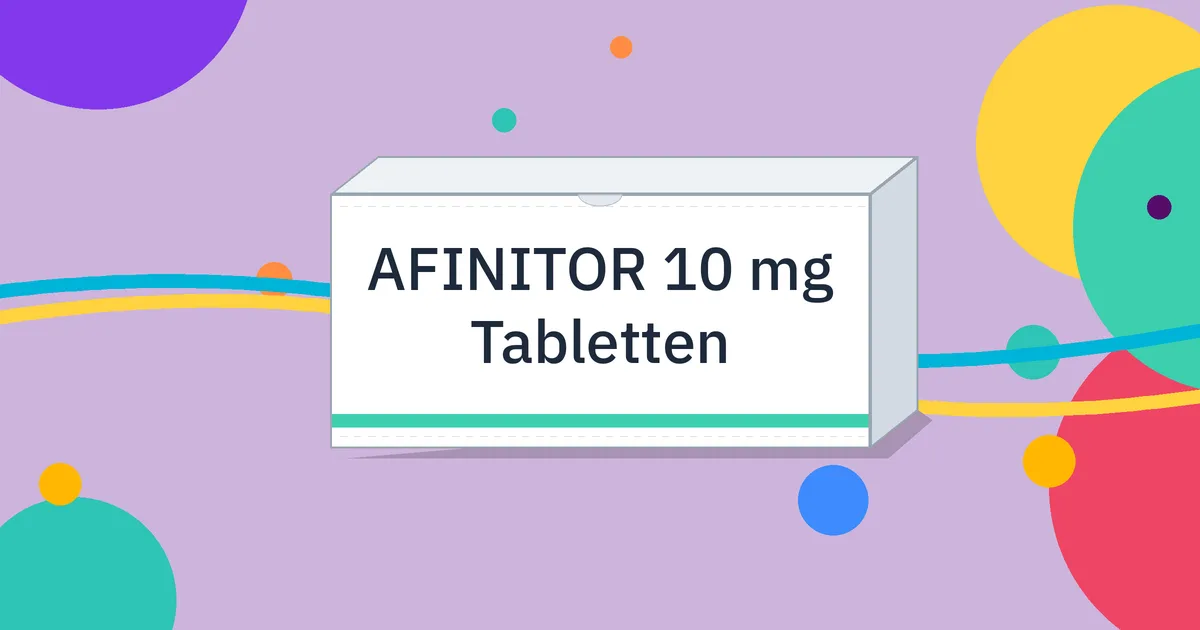 Symbolbild: Packung mit der Aufschrift AFINITOR 10 mg Tabletten (PZN 07776873) – Verfügbarkeit und Bezug in Apotheken in Frankfurt am Main