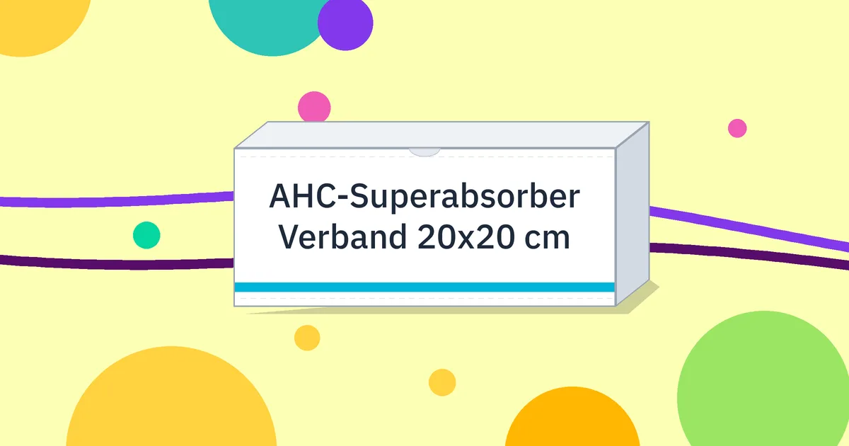 Symbolbild: Packung mit der Aufschrift AHC-Superabsorber Verband 20x20 cm (PZN 17548699) – Verfügbarkeit und Bezug in Apotheken in Frankfurt am Main