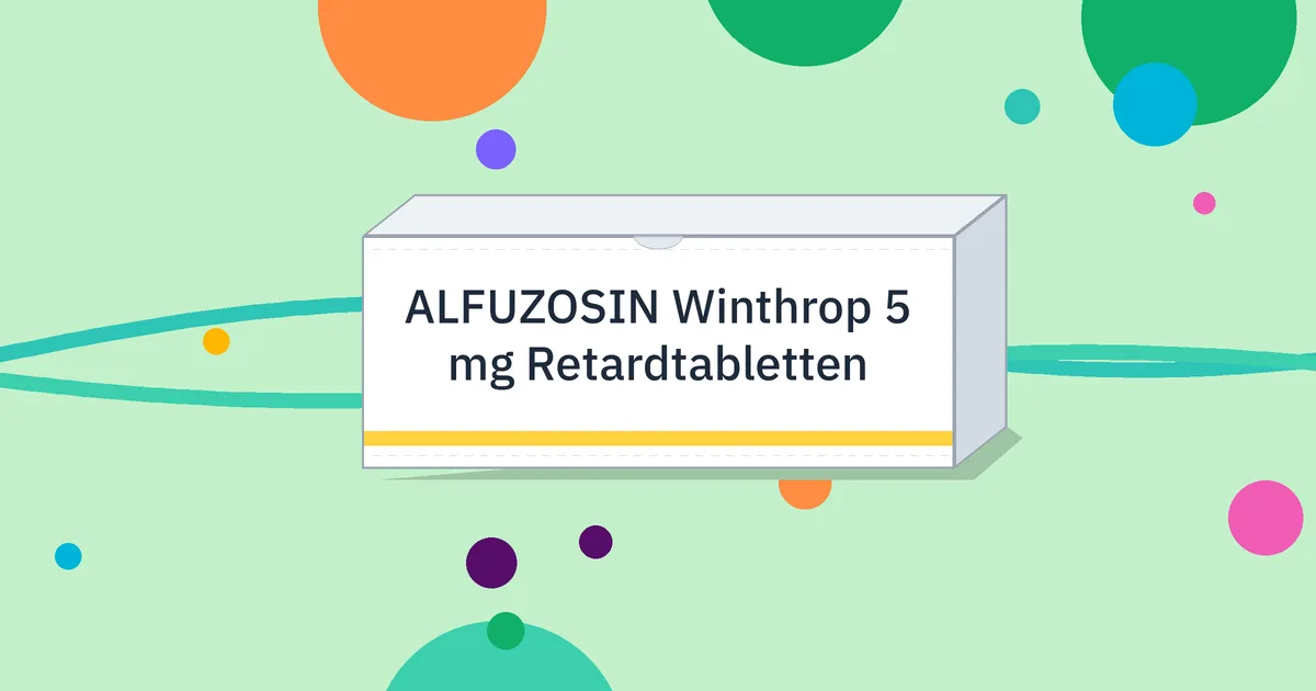 Symbolbild: Packung mit der Aufschrift ALFUZOSIN Winthrop 5 mg Retardtabletten (PZN 04967325) – Verfügbarkeit und Bezug in Apotheken in Frankfurt am Main