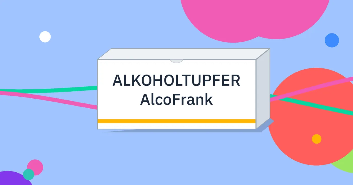 Symbolbild: Packung mit der Aufschrift ALKOHOLTUPFER AlcoFrank (PZN 13425103) – Verfügbarkeit und Bezug in Apotheken in Frankfurt am Main