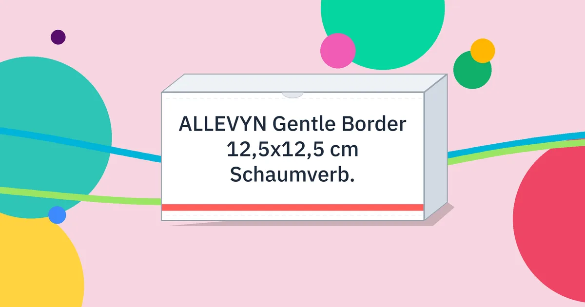 Symbolbild: Packung mit der Aufschrift ALLEVYN Gentle Border 12,5x12,5 cm Schaumverb. (PZN 11593606) – Verfügbarkeit und Bezug in Apotheken in Frankfurt am Main