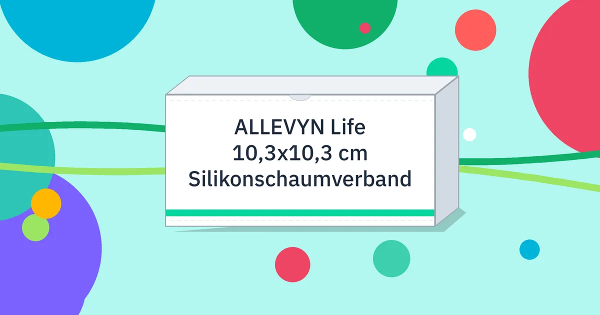 Symbolbild: Packung mit der Aufschrift ALLEVYN Life 10,3x10,3 cm Silikonschaumverband (PZN 09634019) – Verfügbarkeit und Bezug in Apotheken in Frankfurt am Main