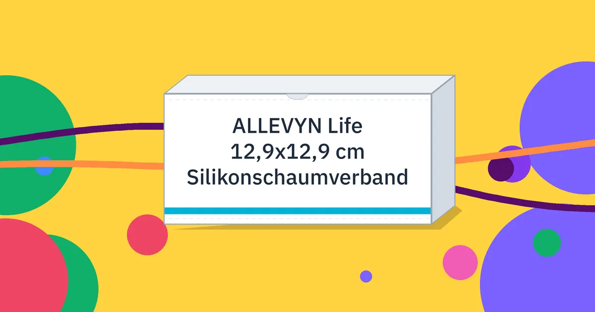 Symbolbild: Packung mit der Aufschrift ALLEVYN Life 12,9x12,9 cm Silikonschaumverband (PZN 18051363) – Verfügbarkeit und Bezug in Apotheken in Frankfurt am Main