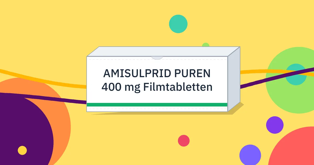 Symbolbild: Packung mit der Aufschrift AMISULPRID PUREN 400 mg Filmtabletten (PZN 13655530) – Verfügbarkeit und Bezug in Apotheken in Frankfurt am Main
