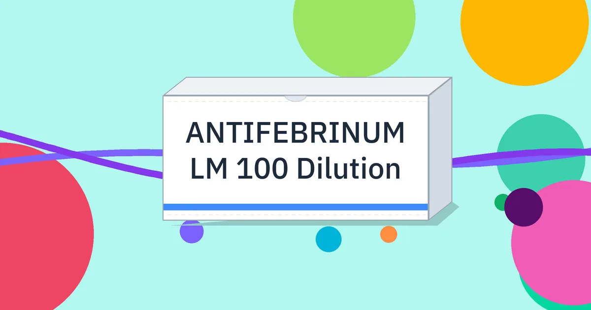 Symbolbild: Packung mit der Aufschrift ANTIFEBRINUM LM 100 Dilution (PZN 13371991) – Verfügbarkeit und Bezug in Apotheken in Frankfurt am Main