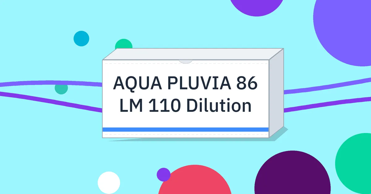 Symbolbild: Packung mit der Aufschrift AQUA PLUVIA 86 LM 110 Dilution (PZN 12766724) – Verfügbarkeit und Bezug in Apotheken in Frankfurt am Main