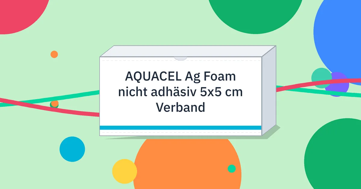 Symbolbild: Packung mit der Aufschrift AQUACEL Ag Foam nicht adhäsiv 5x5 cm Verband (PZN 16594970) – Verfügbarkeit und Bezug in Apotheken in Frankfurt am Main