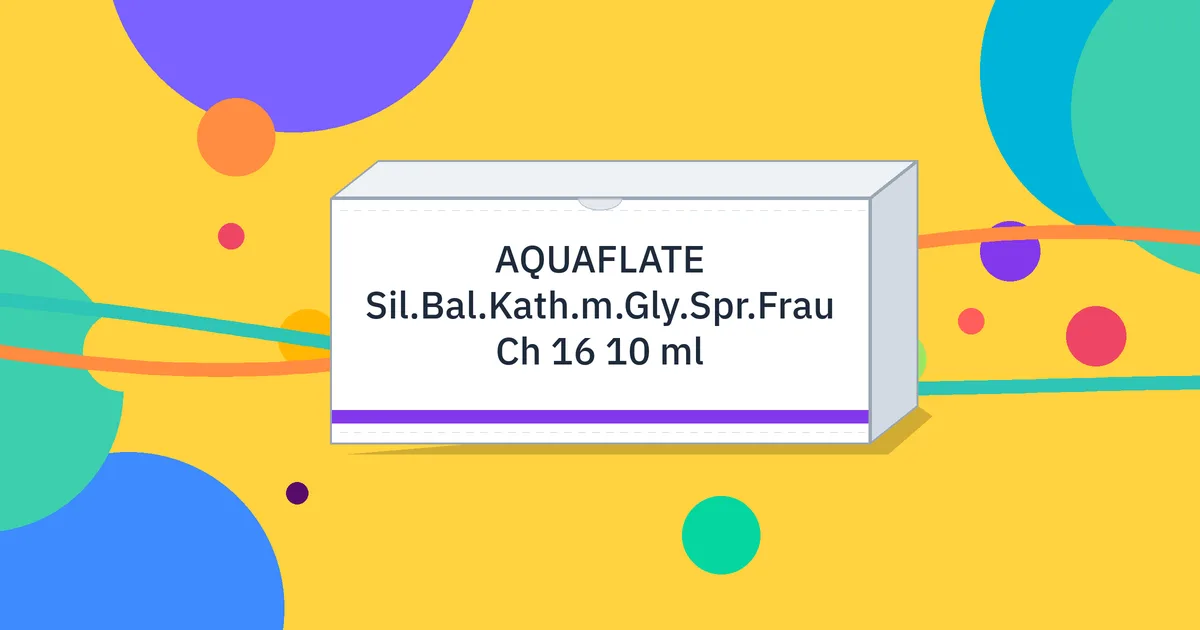Symbolbild: Packung mit der Aufschrift AQUAFLATE Sil.Bal.Kath.m.Gly.Spr.Frau Ch 16 10 ml (PZN 00589547) – Verfügbarkeit und Bezug in Apotheken in Frankfurt am Main