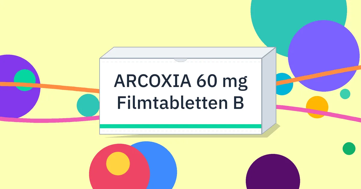 Symbolbild: Packung mit der Aufschrift ARCOXIA 60 mg Filmtabletten B (PZN 06585705) – Verfügbarkeit und Bezug in Apotheken in Frankfurt am Main